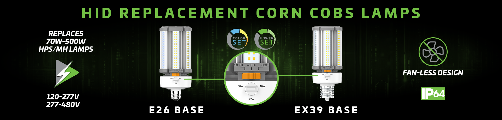 Products > LED Lamps > Post Top - CornCob Lamps E26/EX39